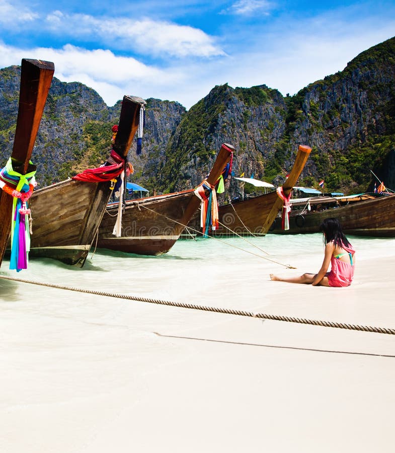 Thailand Ocean Landscape. Exotic Beach View and Traditional Shi Stock ...