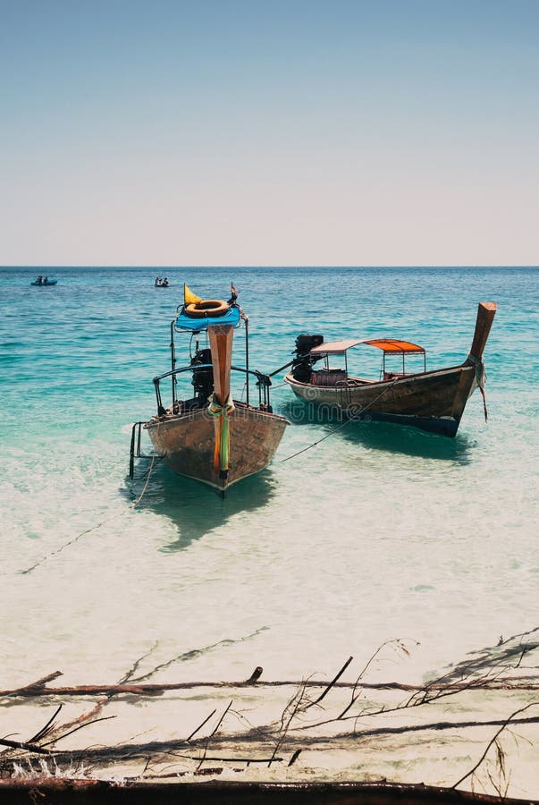 Thailand Ocean Landscape. Exotic Beach View and Traditional Ship Stock ...