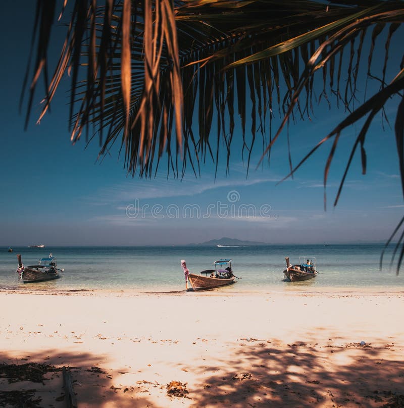 Thailand Ocean Landscape. Exotic Beach View and Traditional Ship Stock ...