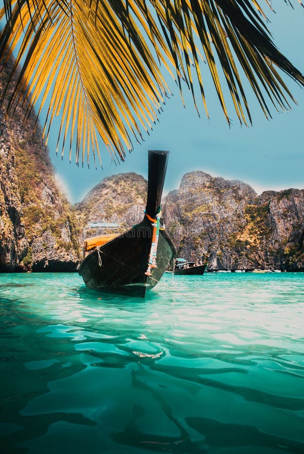 Thailand Ocean Landscape. Exotic Beach View and Traditional Ship Stock ...