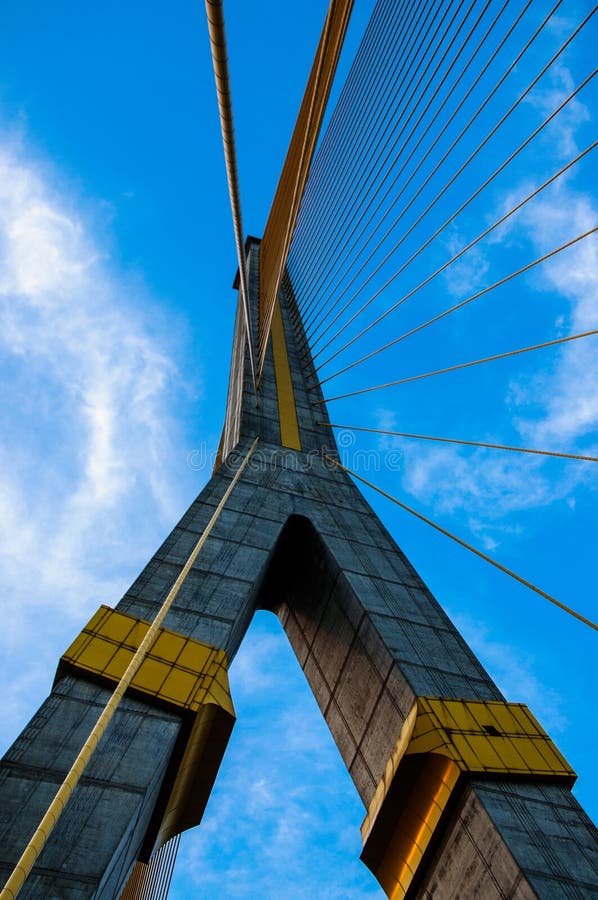 Thailand Rama 8 Rope Bridge with Blue Sky Stock Image - Image of ...