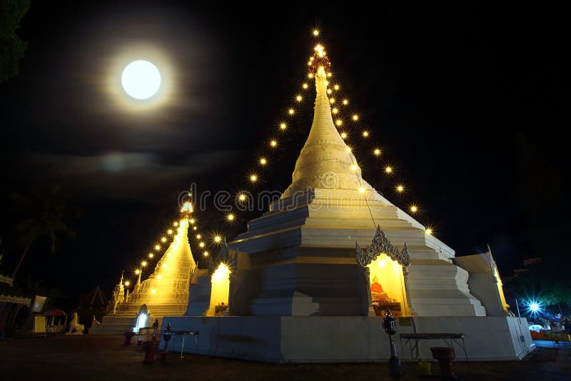 Thailand Temple at Night, the Full Moon Stock Image - Image of tourism ...
