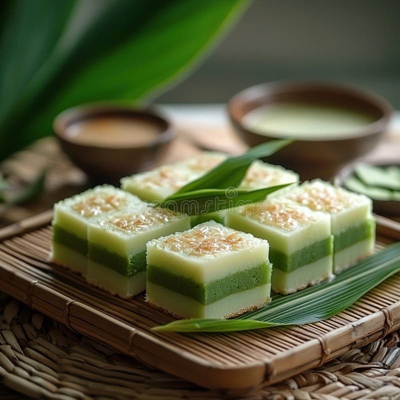 Thailand Thai Pandan Layer Cake Dessert Close Up View Stock ...