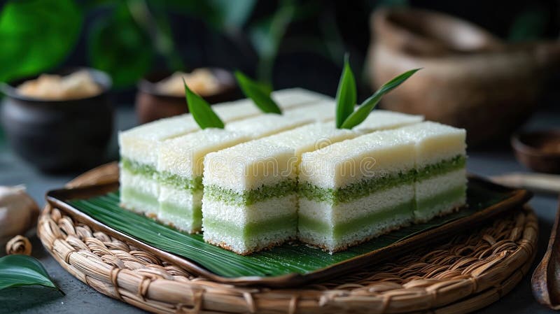 Thailand Thai Pandan Layer Cake Dessert Close Up View Stock ...