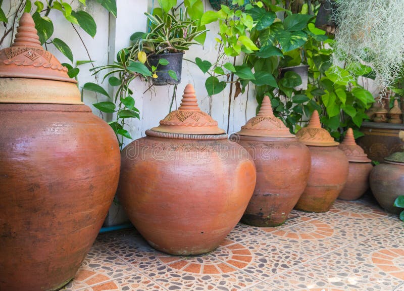 Thailand Traditional Clay Water Pot Stock Photo - Image of classical ...
