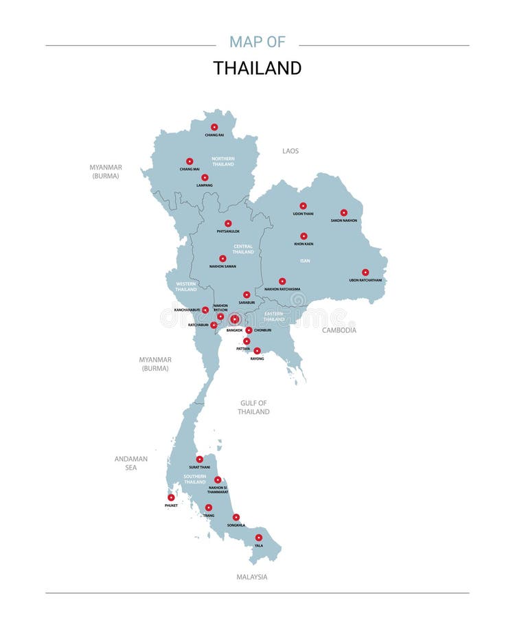 Thailand Map Vector with Red Pin Stock Vector - Illustration of ...