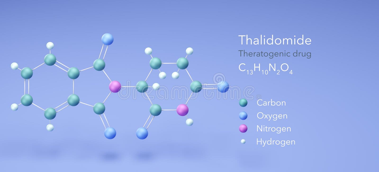 Thalidomide Molecule, Structural Chemical Formula, Ball-and-stick Model ...