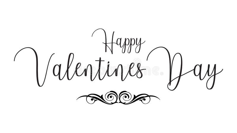 Happy Valentines Day Beautiful Cursive Typography Black Color Text ...