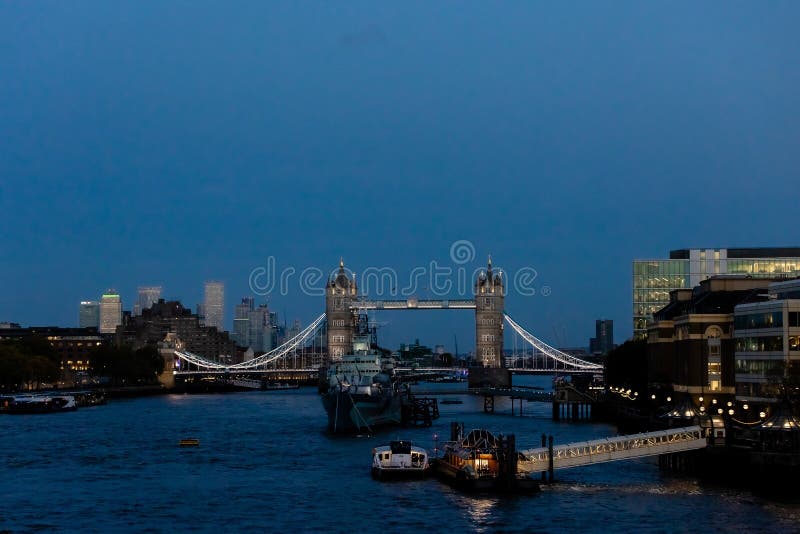 Thames by Night - View Over the River Thames in London, with Tower ...