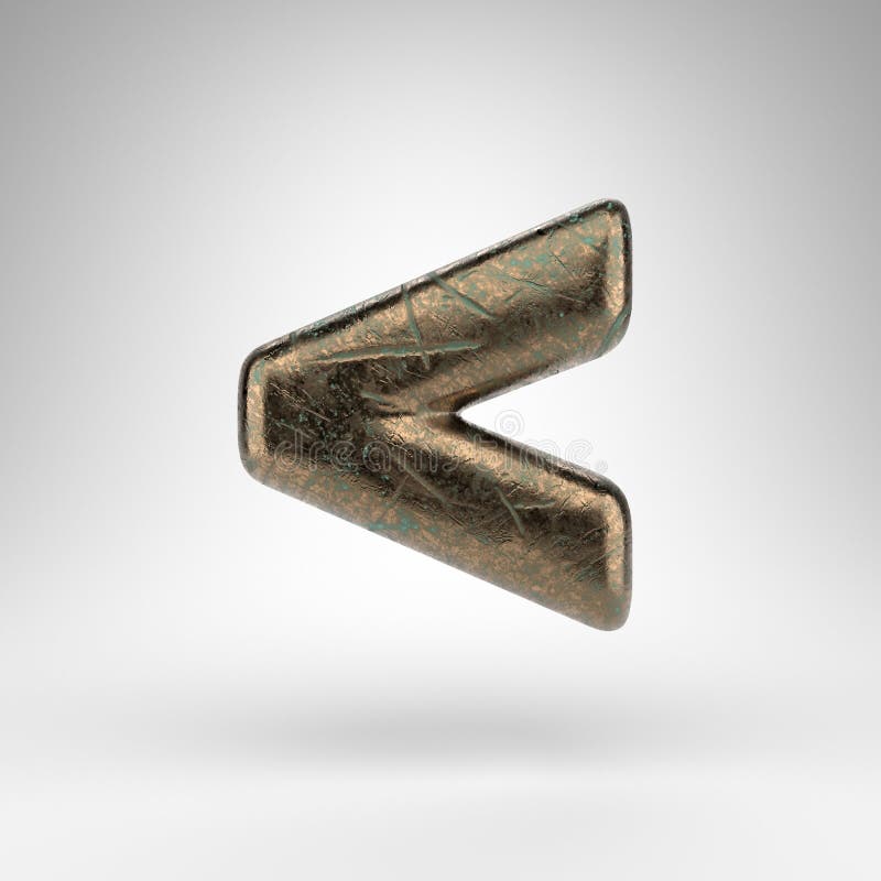 Less Than Symbol on White Background. Bronze 3D Sign with Oxidized ...