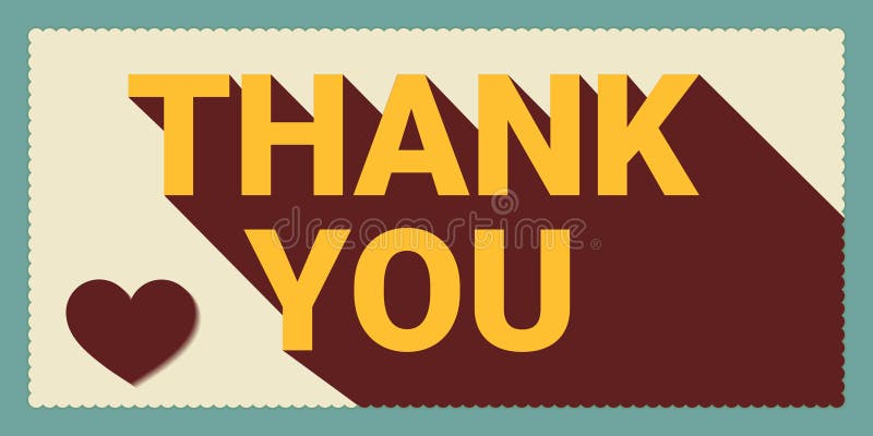 Thank You Sign with Long Shadow Effect, Vintage Background, and Heart ...
