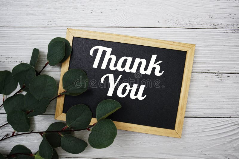 Thank You Text on Blackboard on Wooden Background Stock Image - Image ...
