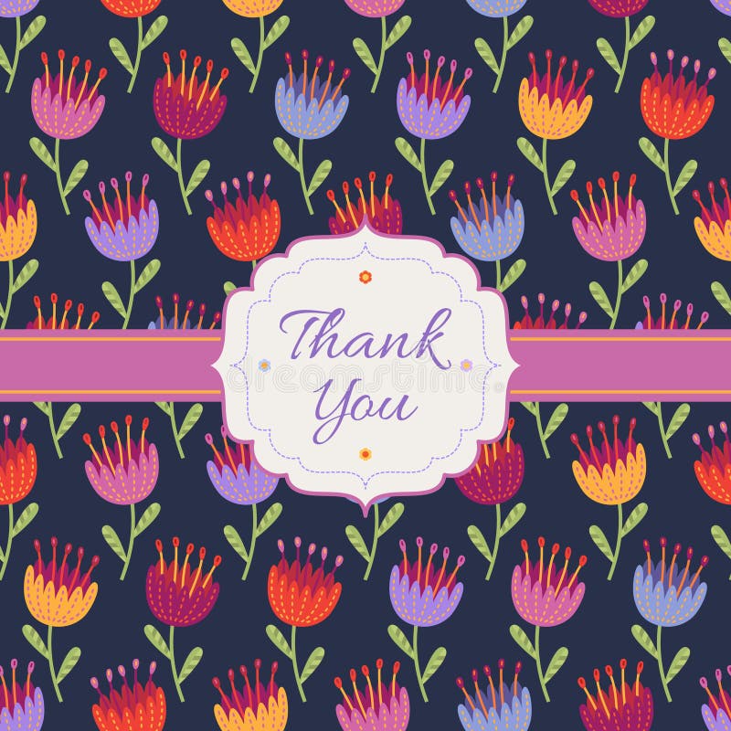 Thank You Background with Decorative Flowers Stock Vector ...