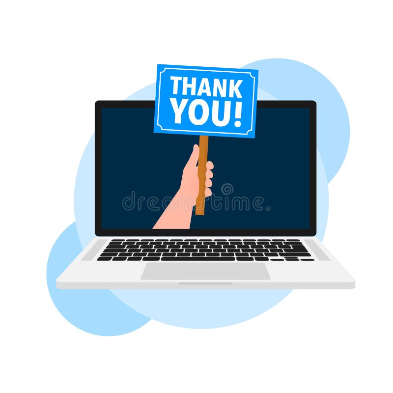 Thank You Banner on Laptop Screen, Label, Template. Vector Illustration ...