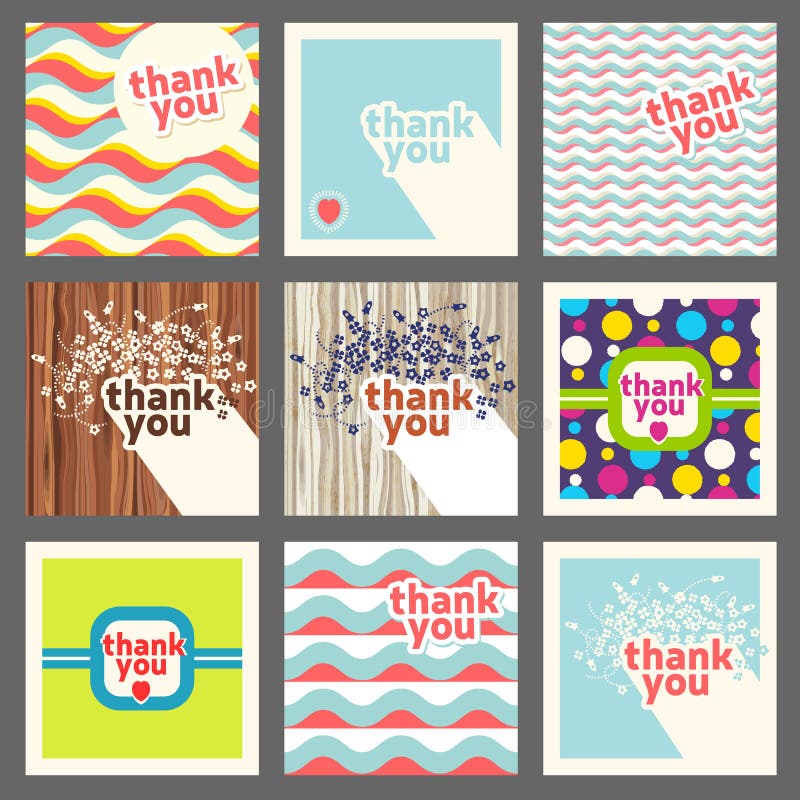 Thank You Card Design Template Set. Retro Style Stock Vector ...
