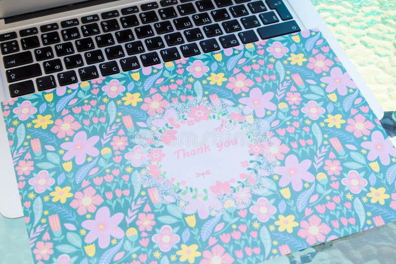 A Thank You Card Sitting on a Computer Keyboard, Online Thank You ...