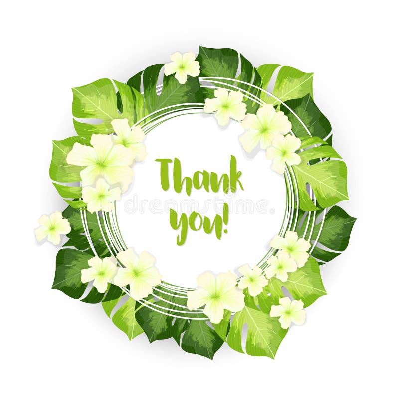 Thank You Circle Frame of Green Leaves with White Flowers Stock Vector ...