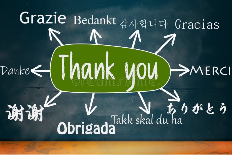 Thank You in Different Languages on Chalkboard Stock Illustration ...