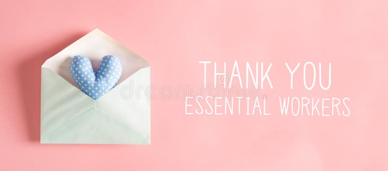 Thank You Essential Workers Message with a Heart Cushion in an Envelope ...