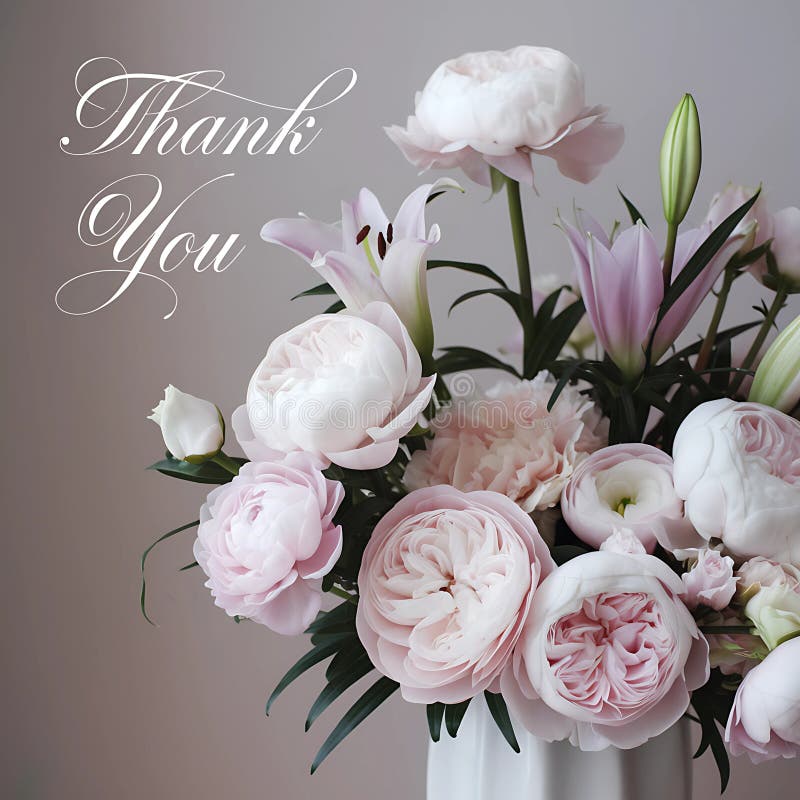 Thank You Card with Pink Spring Thank You Flowers Bouquet Stock ...