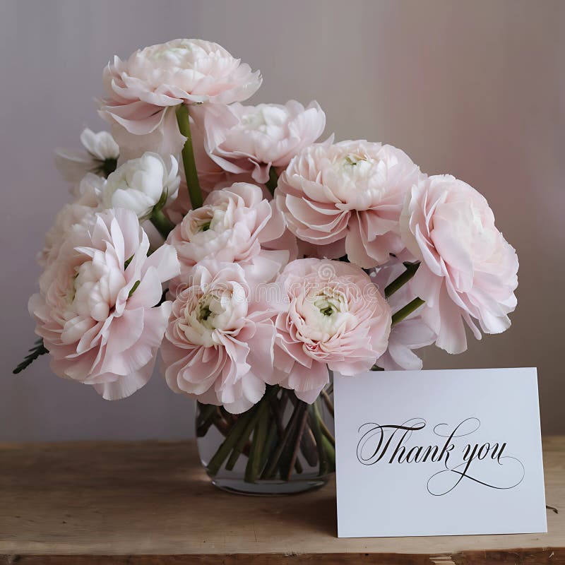 Thank You Card with Pink Spring Thank You Flowers Bouquet Stock ...