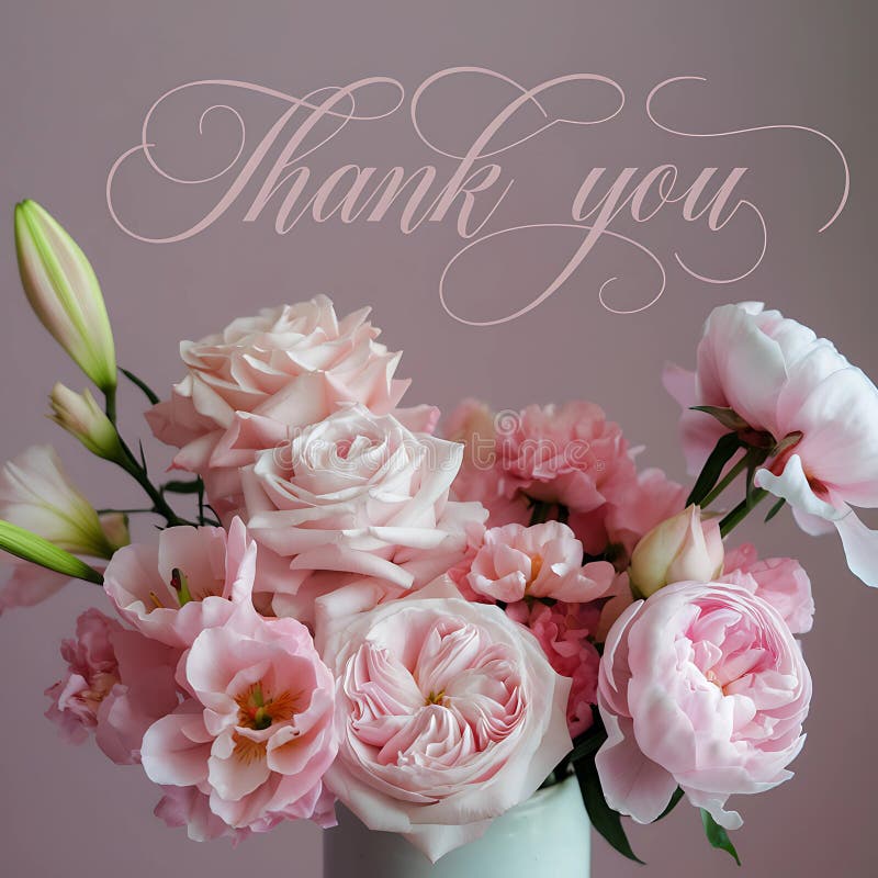 Thank You Card with Pink Spring Thank You Flowers Bouquet Stock ...