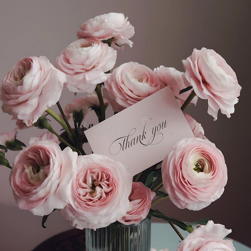 Thank You Card with Pink Spring Thank You Flowers Bouquet Stock ...