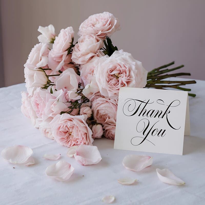 Thank You Card with Pink Spring Thank You Flowers Bouquet Stock ...