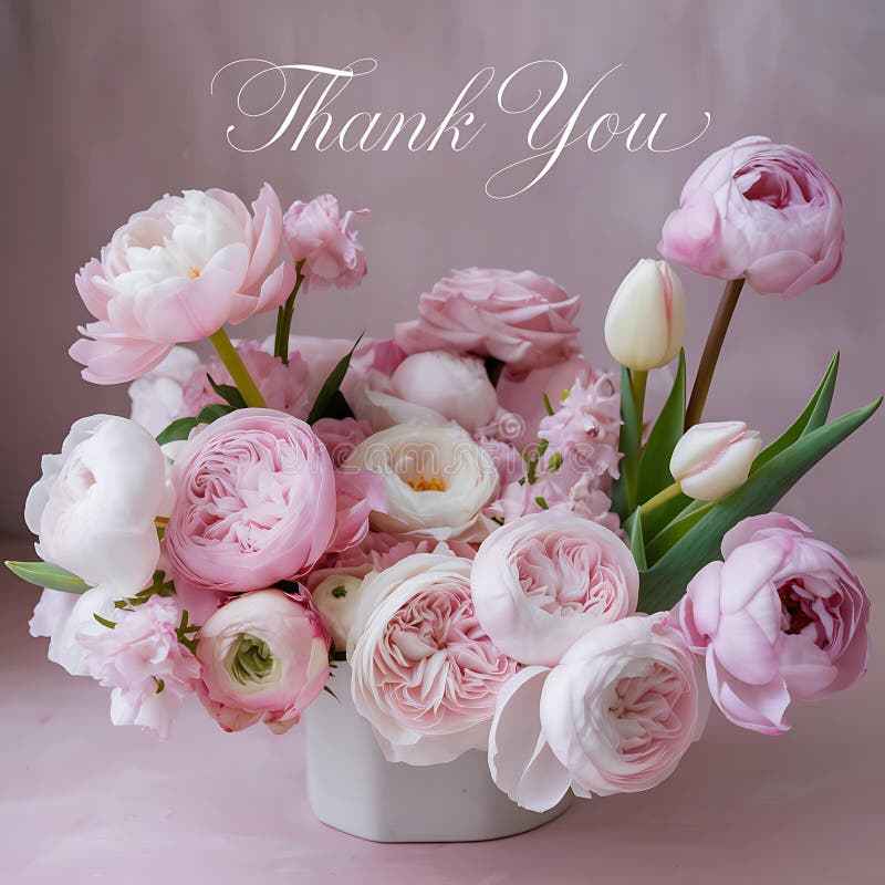 Thank You Card with Pink Spring Thank You Flowers Bouquet Stock ...