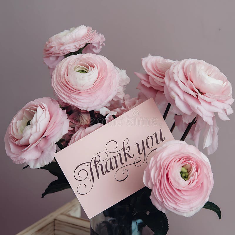Thank You Card with Pink Spring Thank You Flowers Bouquet Stock ...