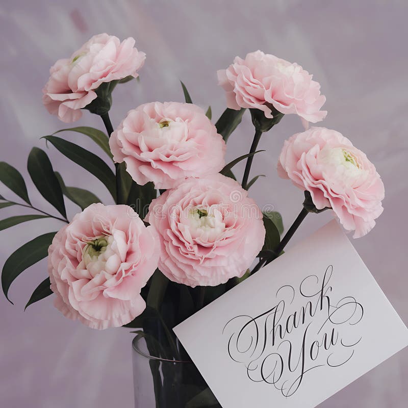 Thank You Card with Pink Spring Thank You Flowers Bouquet Stock ...