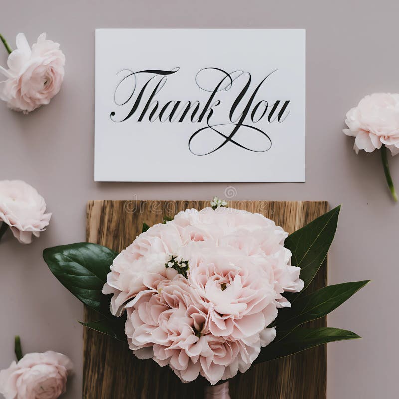 Thank You Card with Pink Spring Thank You Flowers Bouquet Stock ...
