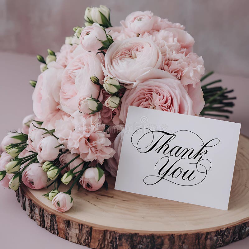 Thank You Card with Pink Spring Thank You Flowers Bouquet Stock ...