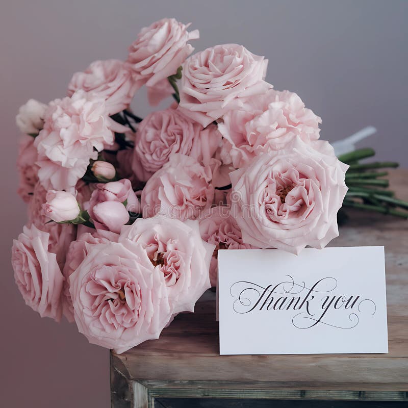 Thank You Card with Pink Spring Thank You Flowers Bouquet Stock ...