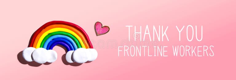 Thank You Frontline Workers Message with Rainbow and Heart Stock Photo ...