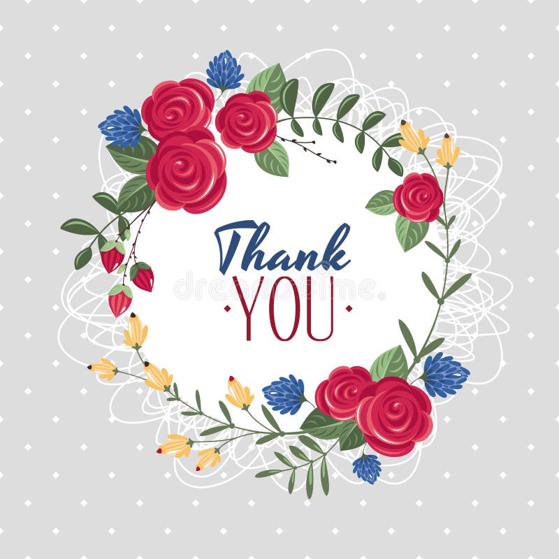 Thank You Circle Greeting Card with Colorful Flowers Stock Illustration ...