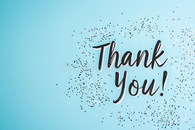 Thank You Handwritten Script on Pastel Blue Background with Silver ...