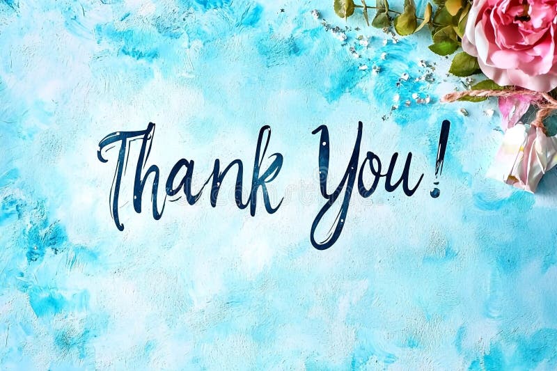 Thank You Handwritten Script on Pastel Blue Background with Silver ...