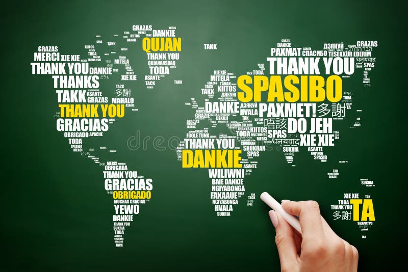 Thank You in Many Languages World Map in Typography Word Cloud on ...