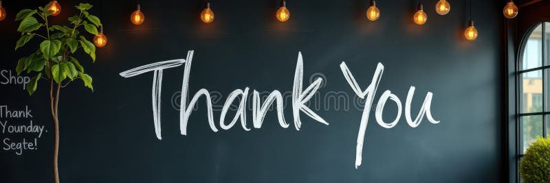 Thank You Message on a Chalkboard Wall with Warm Lighting in a Cozy ...