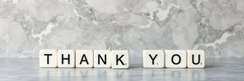 Thank You Message Displayed Using Letter Tiles on a Textured Marble ...