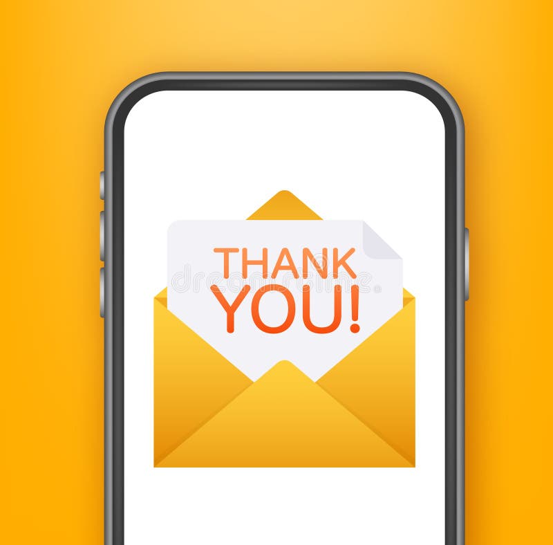 Thank You Message on Mobile Phone Screen Vector Illustration - a Modern ...