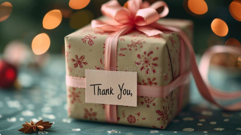 A Thank You Note with a Bow on Top of Gift Wrapped in Paper, AI Stock ...