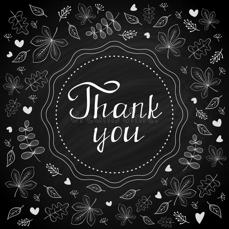 Thank You Note on Chalk Board with Botanical Background. Stock Vector ...