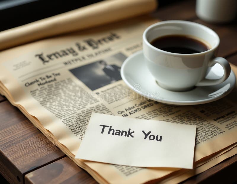Thank You Note with Coffee and Newspaper Stock Illustration ...