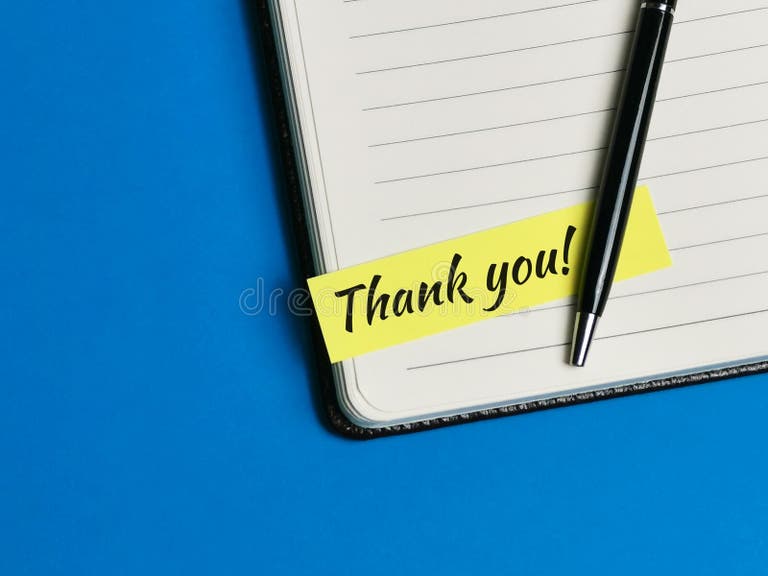 Thank You Note Stick on Notebook with a Pen. Stock Photo - Image of ...