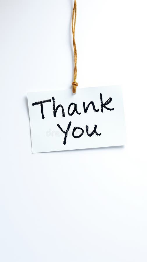 Simple Thank You Note Hangs on String Against White Background ...