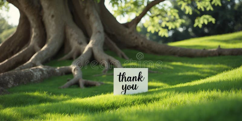 Thank You Sign on Green Grass Under a Tree. Stock Image - Image of ...