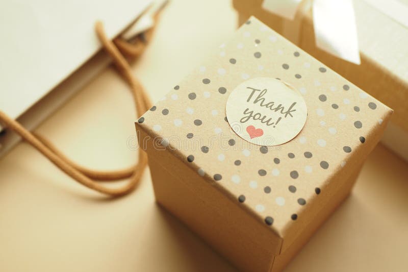 Thank You Sticker on a Gift Box Stock Photo - Image of wrapped ...
