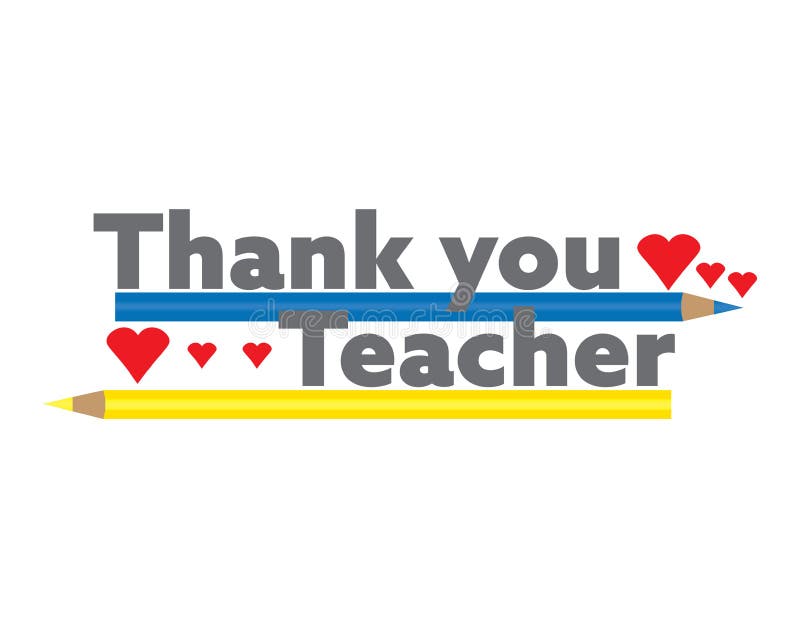 Thank You Teacher Banner with Hearts and Colored Pencils Stock Vector ...